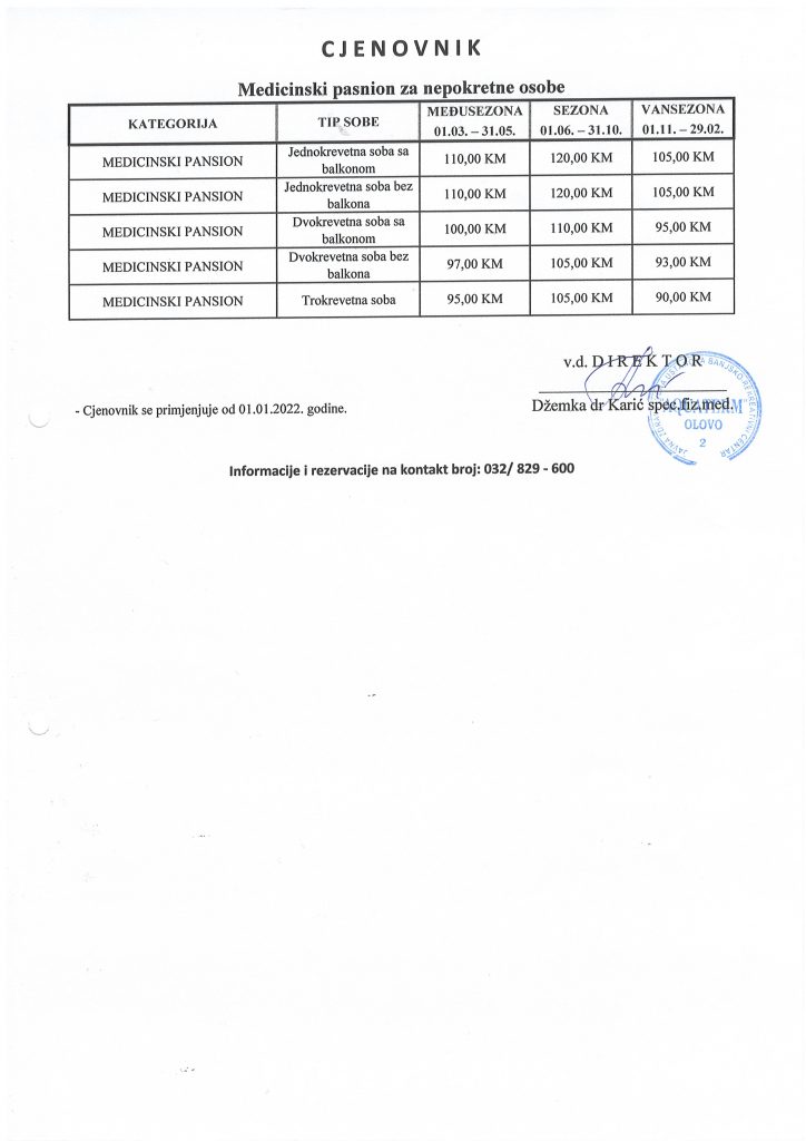 Aquaterm Olovo Cjenovnik - Medicinski i turistički pansion - Aquaterm Olovo